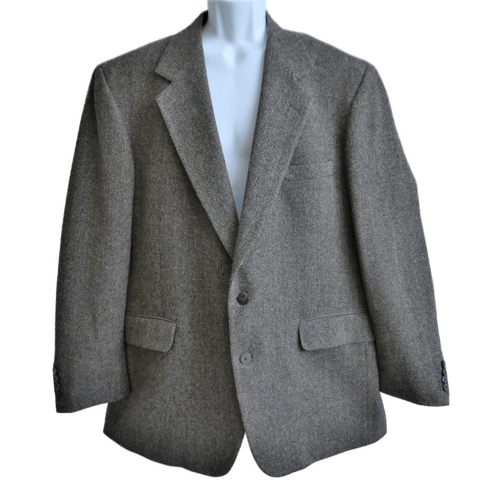 Pure Wool Herringbone Brown Blazer Mens Sport Coat Tw… - Gem